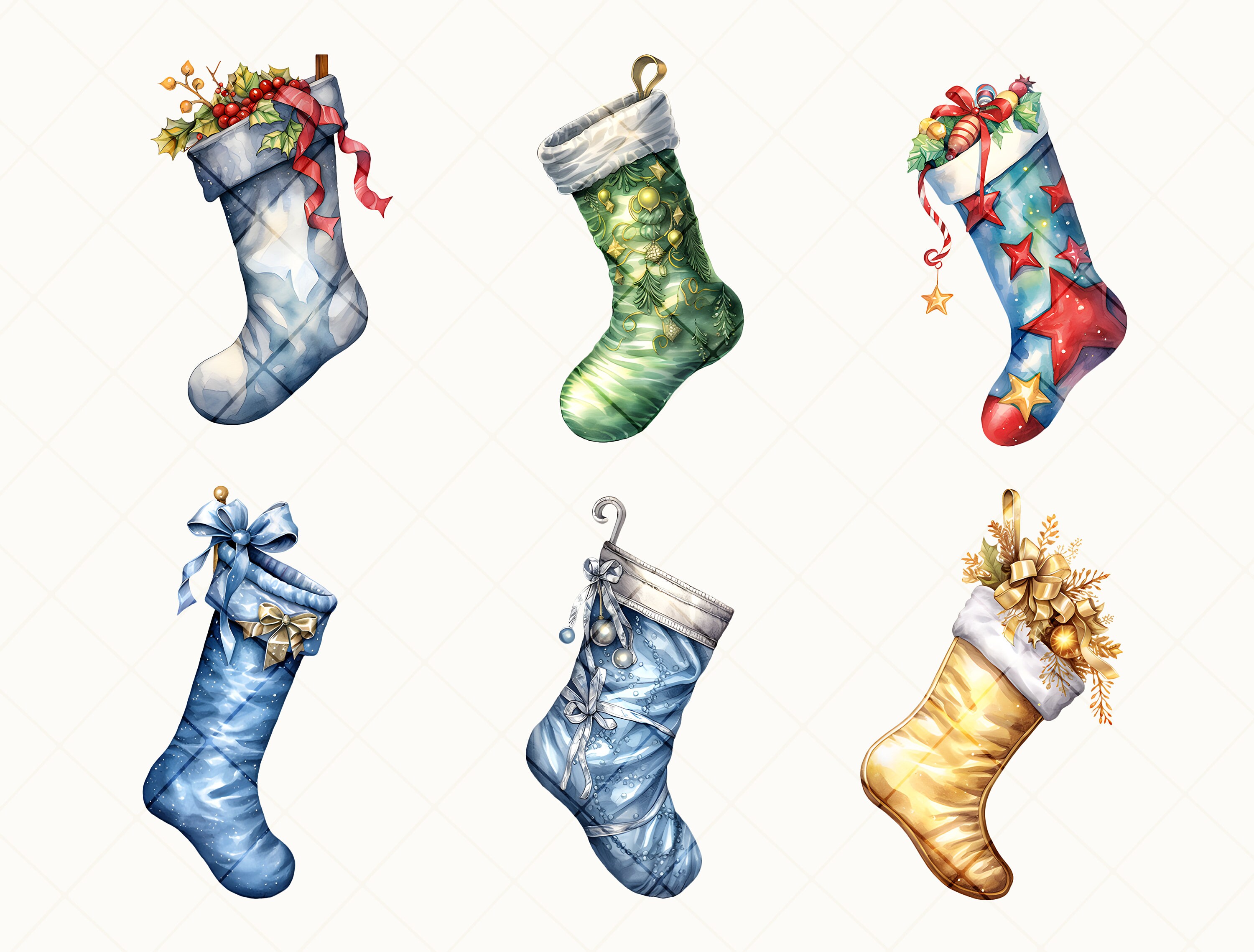 16 Christmas Stockings Clipart, Watercolor Stockings Art, Winter Art ...