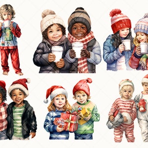 20 Christmas Kids Clipart, Watercolor Children Art, Winter Art, Digital ...