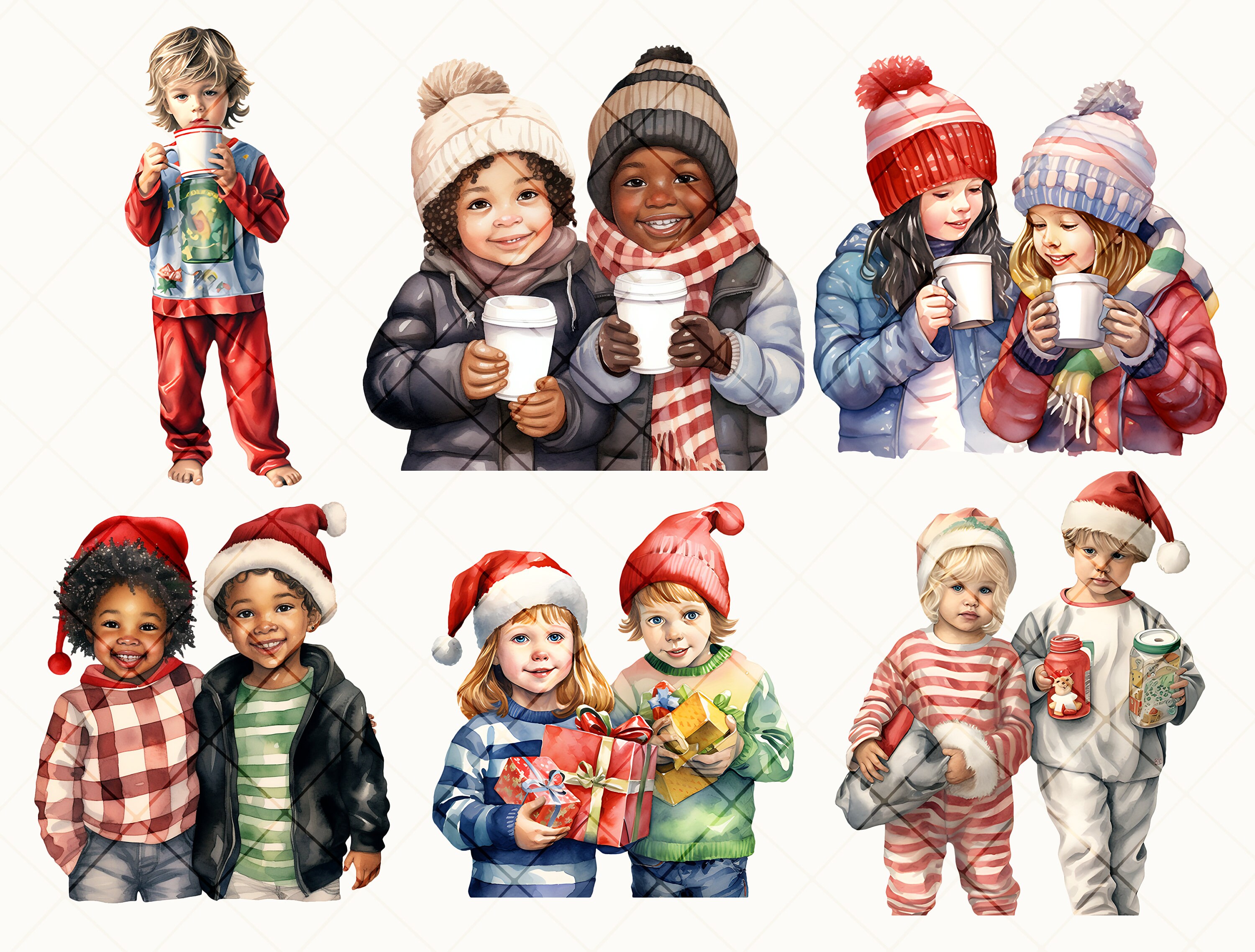 20 Christmas Kids Clipart, Watercolor Children Art, Winter Art, Digital ...