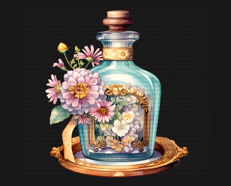 14 Vintage Flower Bottles Clipart, Watercolor, Vintage Perfumes ...