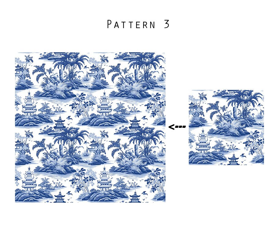 Chinoiserie Digital Paper, Chinoiserie Seamless Pattern, White Blue ...