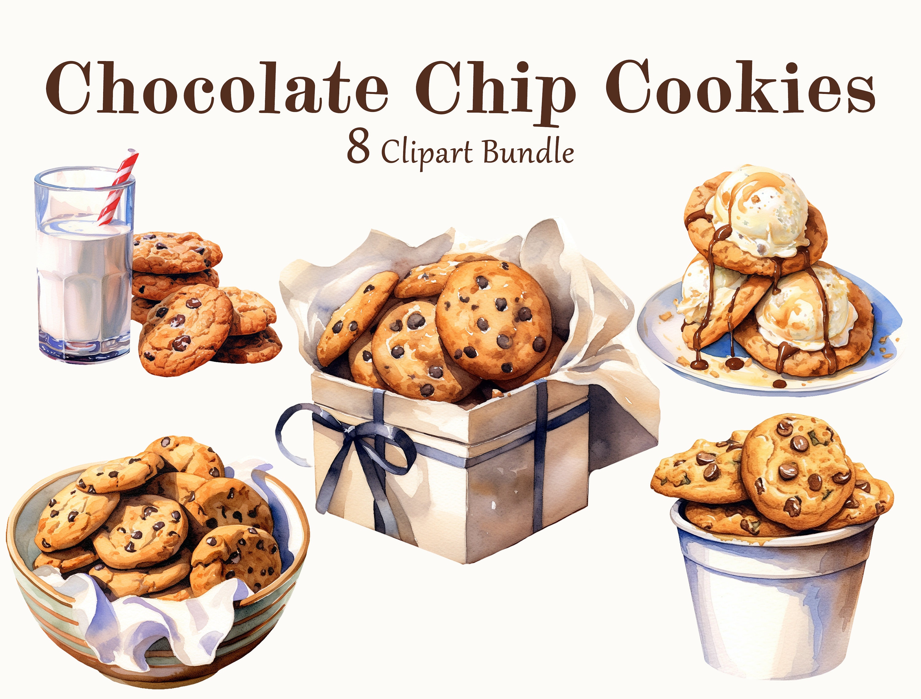 10 Chocolate Chip Cookies Clipart Watercolor Cookies Cookie - Etsy