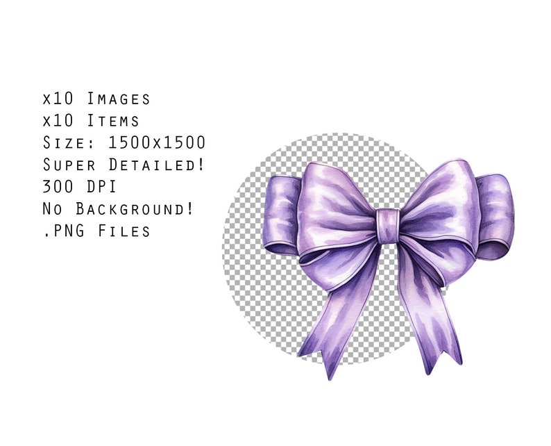10 Purple Bows Clipart, Watercolor Bows, Quality Purple Bows Art ...