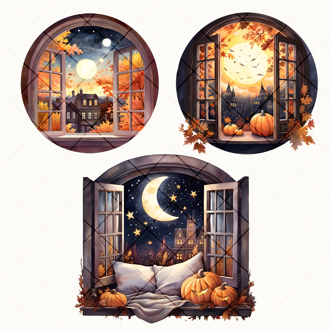 15 Cozy Autumn Window View Clipart, Watercolor Fall Art, Quality Art ...