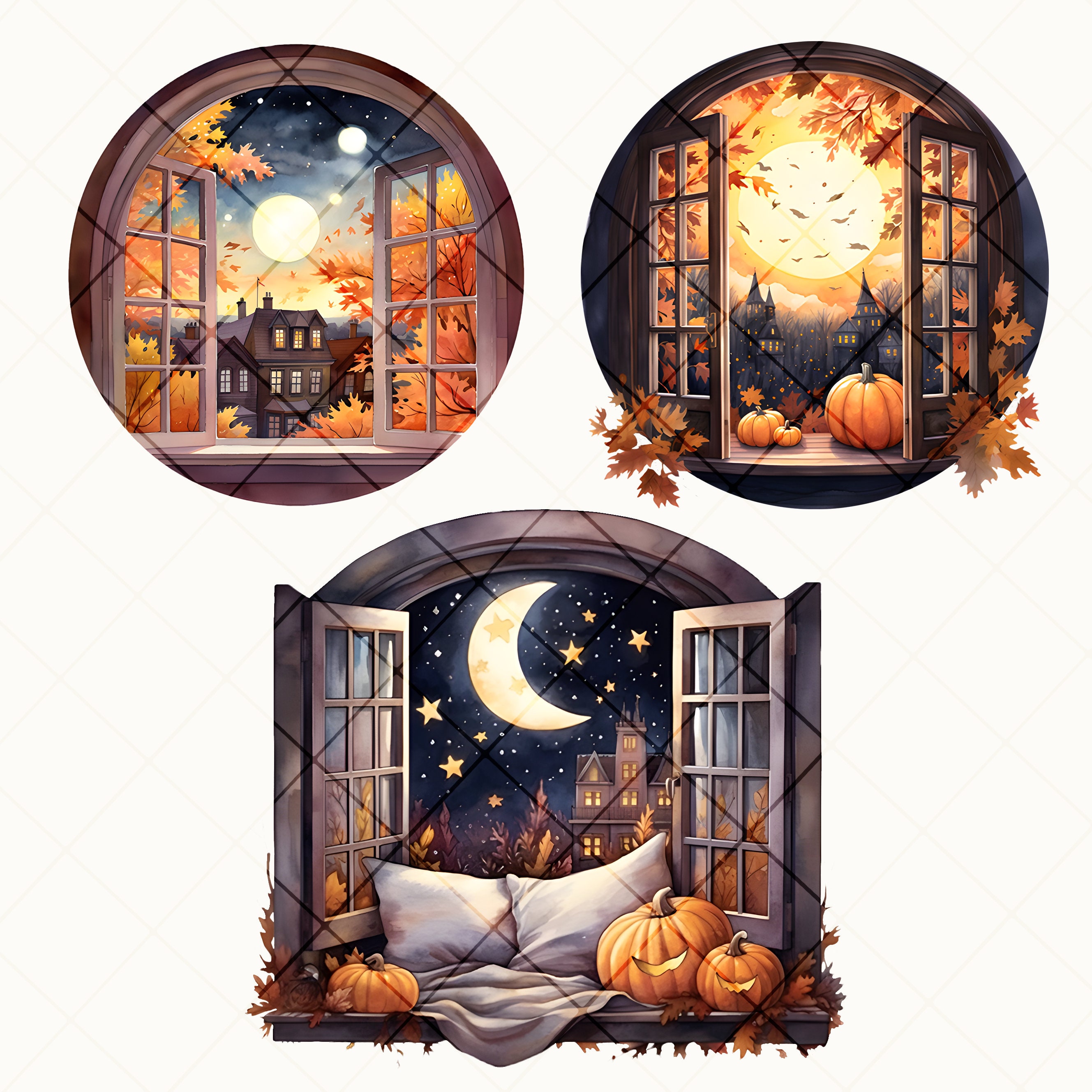 15 Cozy Autumn Window View Clipart, Watercolor Fall Art, Quality Art ...