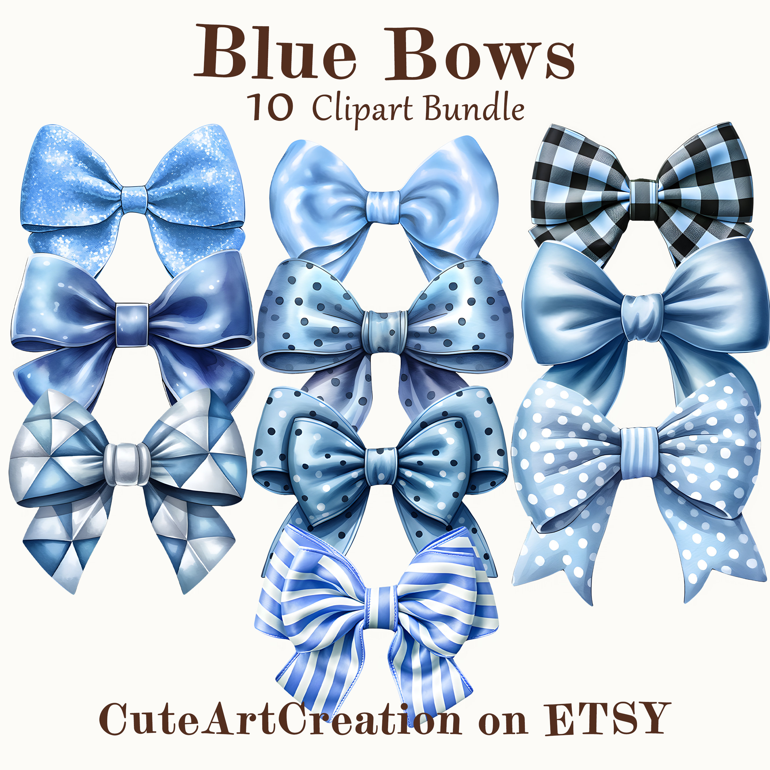 10 Blue Bow Clipart, Watercolor Bows, Blue Bow Art, Digital Art ...