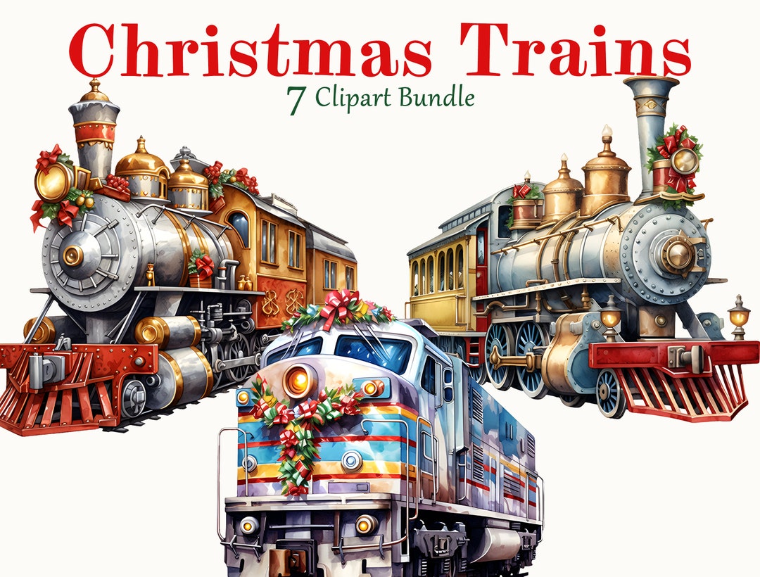 7 Christmas Trains Clipart Watercolor Train Art Quality - Etsy