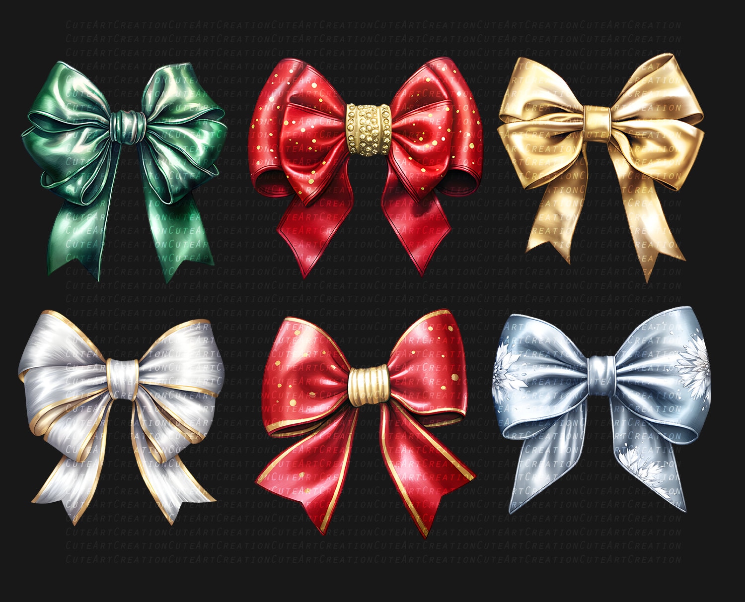 12 Christmas Bows Clipart, Watercolor Bows, Quality Pattern Bow Art ...