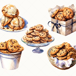 10 Chocolate Chip Cookies Clipart, Watercolor Cookies, Cookie Art ...