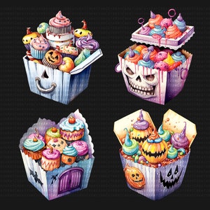 31 Halloween Cupcake Clipart, Watercolor Cupcakes, Halloween Art ...