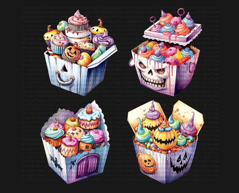 31 Halloween Cupcake Clipart, Watercolor Cupcakes, Halloween Art ...