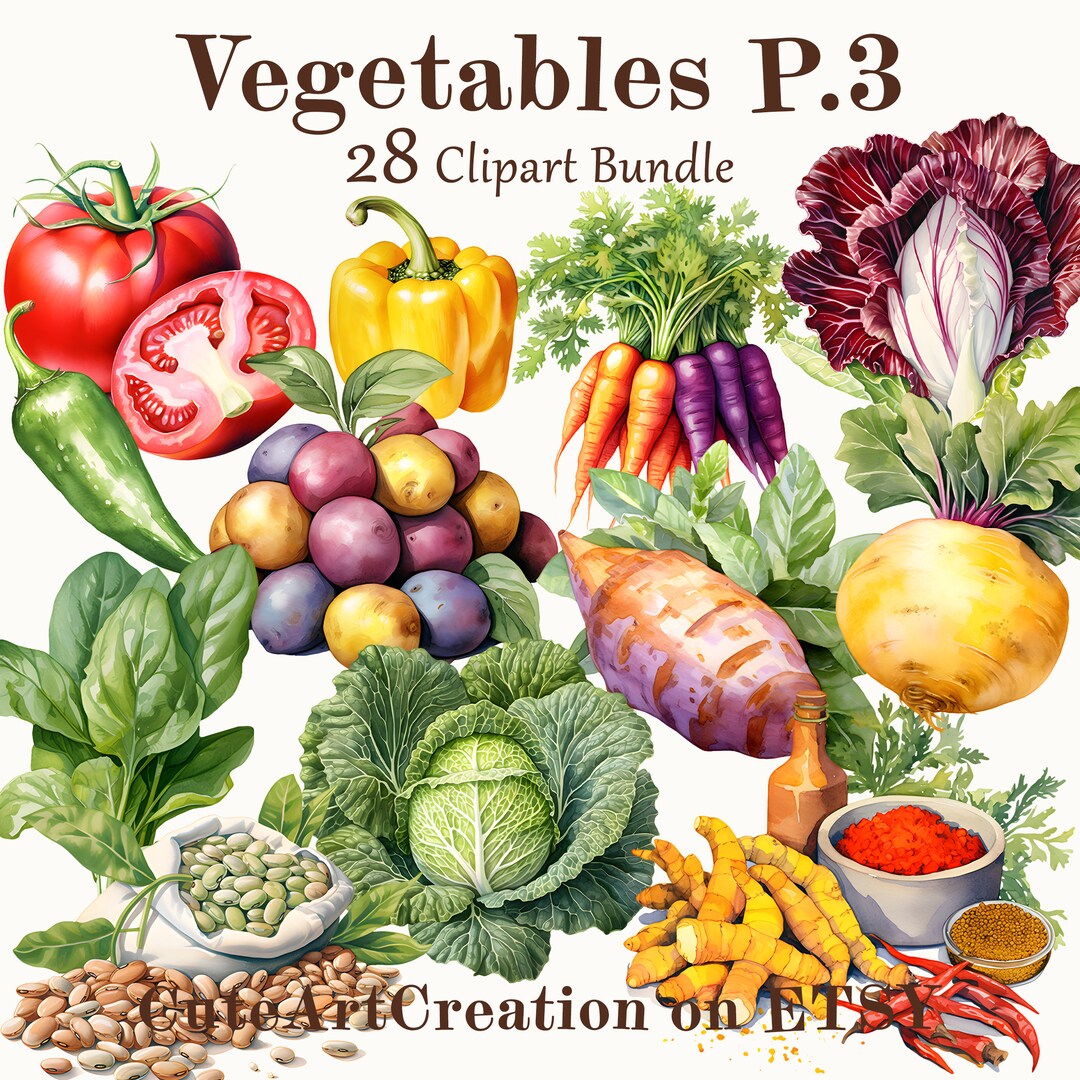 28 Vegetables Part 3 Clipart, Watercolor Veggies, Food Art, Digital Art ...