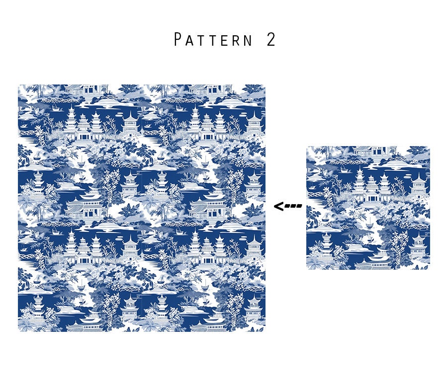 Chinoiserie Digital Paper, Chinoiserie Seamless Pattern, White Blue ...
