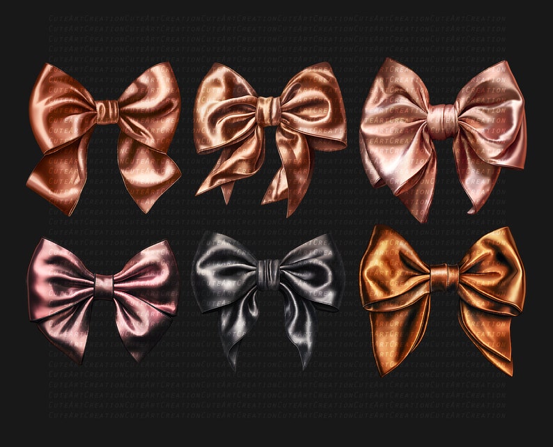 11 Metallic Bow Clipart, Watercolor Bows, Quality Rose Satin Bow Art ...