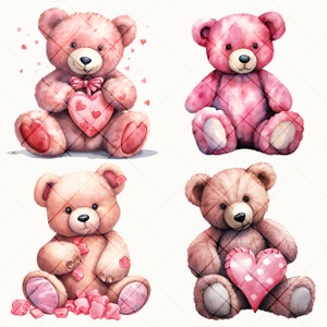 15 Love Bears Clipart, Watercolor Valentines, Teddy Bear Art, Digital ...