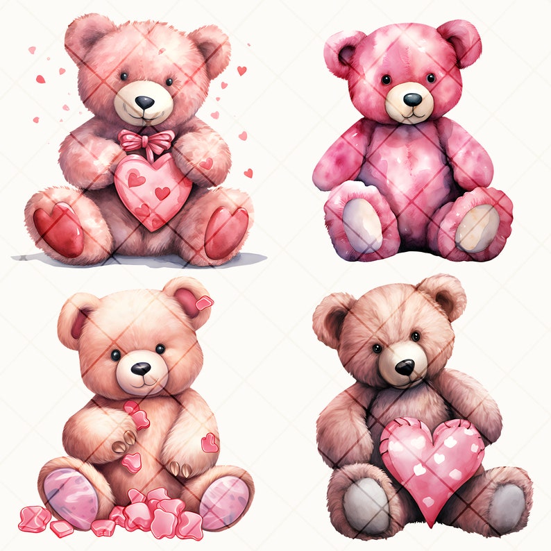 15 Love Bears Clipart, Watercolor Valentines, Teddy Bear Art, Digital ...