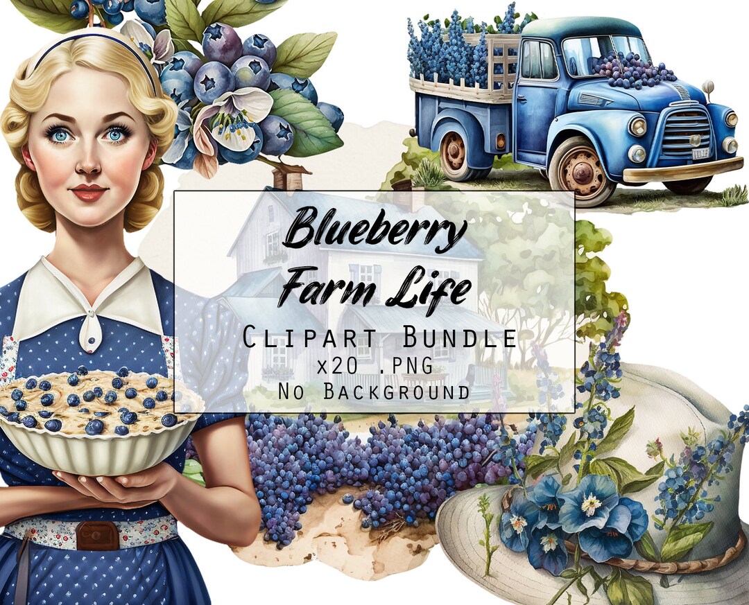 20 Blueberry Farm Life Clipart Watercolor Blueberries Berry - Etsy