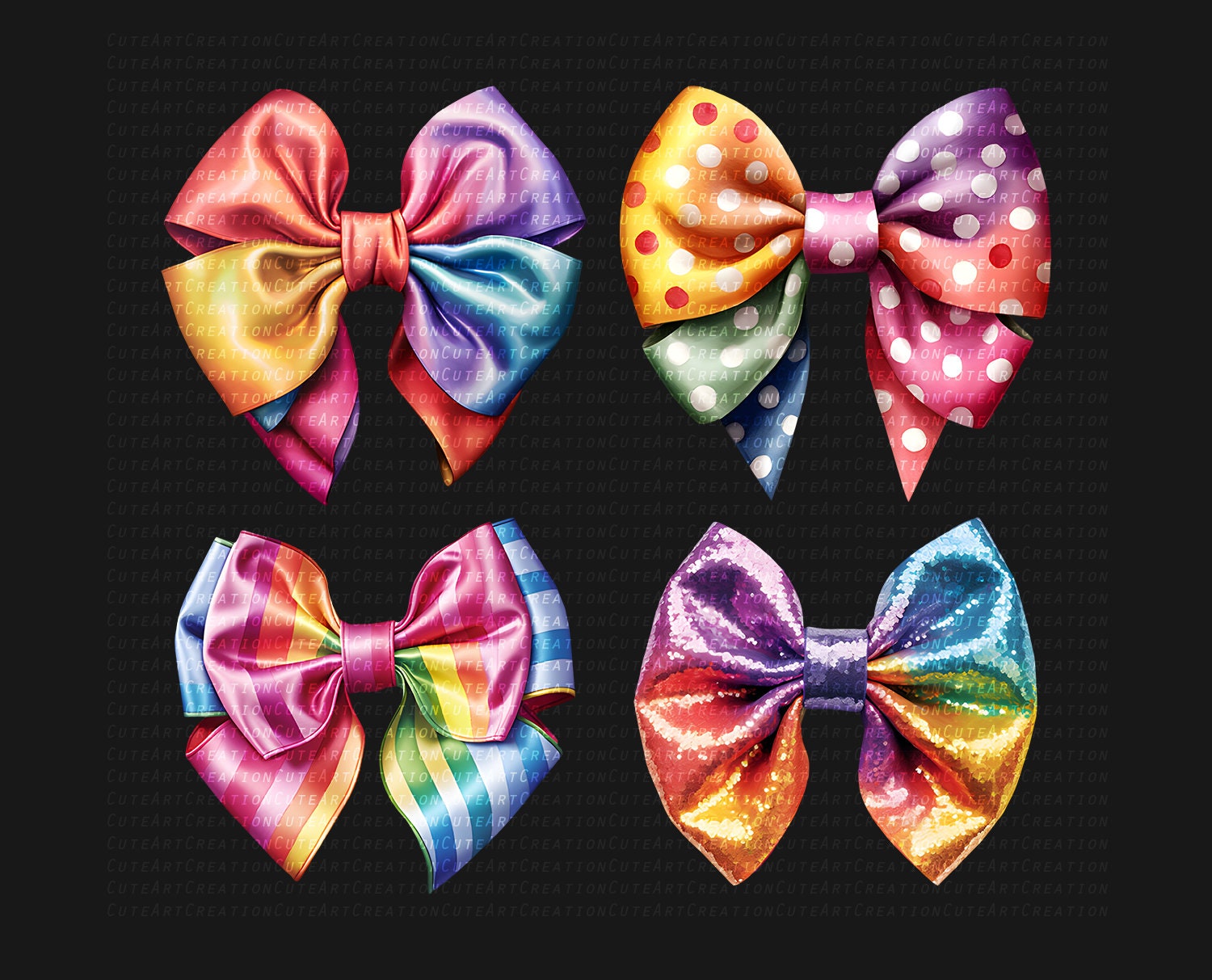 10 Rainbow Bow Clipart, Watercolor Mermaid Bows, Bows Art, Digital Art ...