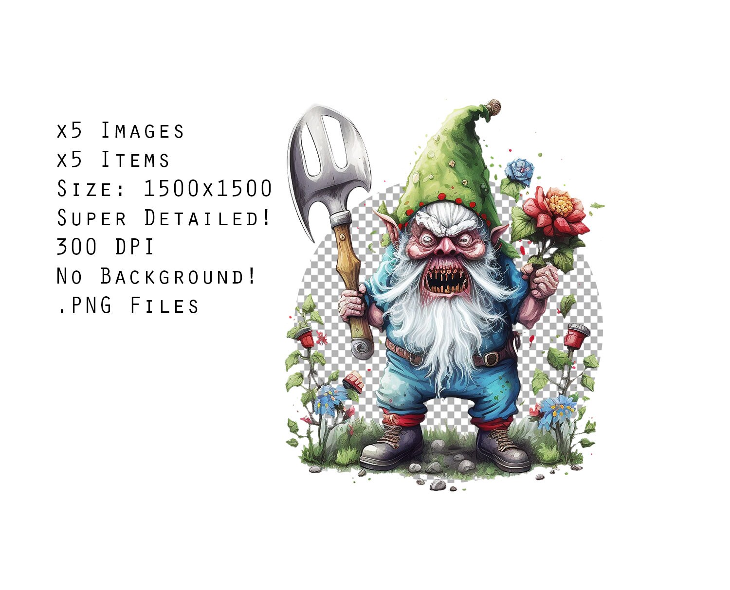 5 Horror Gnome Clipart Watercolor Gnomes Halloween Gnome - Etsy
