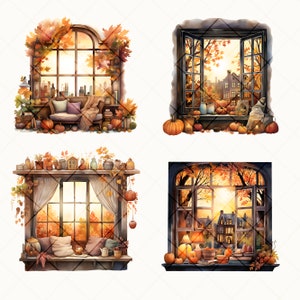 15 Cozy Autumn Window View Clipart, Watercolor Fall Art, Quality Art ...