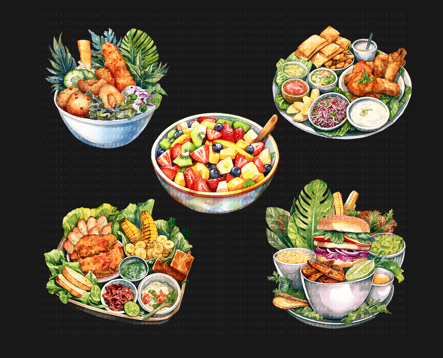 30 Tropical Food Clipart Watercolor Tropical Food Food Art - Etsy