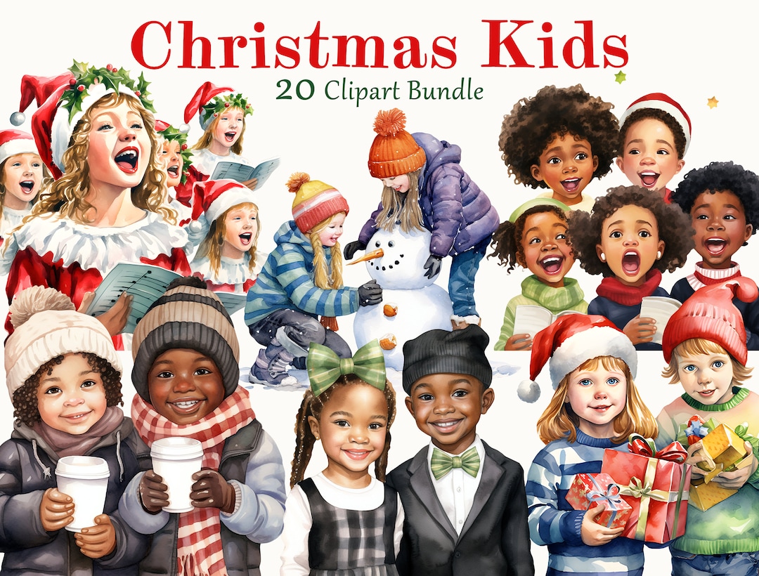 20 Christmas Kids Clipart Watercolor Children Art Winter - Etsy