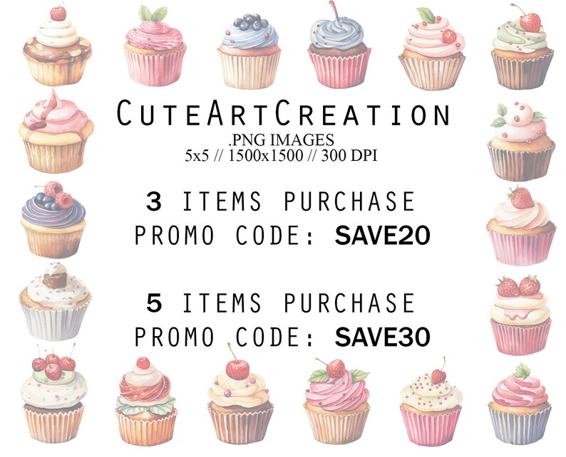 17 Cupcakes Clipart, Watercolor Cupcakes, Cupcake Art, Birthday Art ...