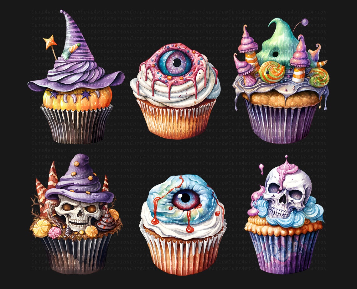 31 Halloween Cupcake Clipart, Watercolor Cupcakes, Halloween Art ...