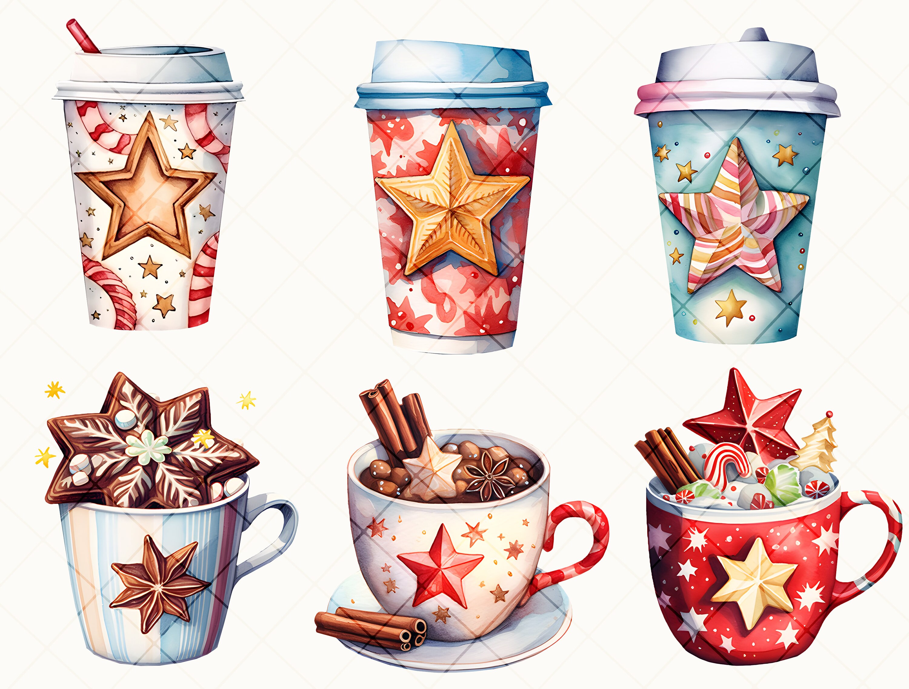 20 Christmas Hot Chocolate Clipart, Watercolor Art, Quality Art ...