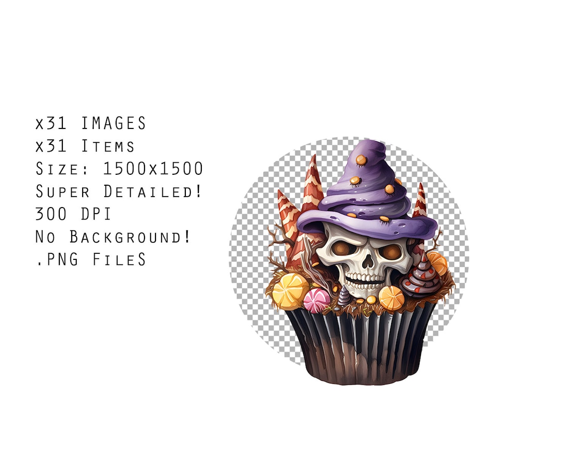 31 Halloween Cupcake Clipart Watercolor Cupcakes Halloween - Etsy