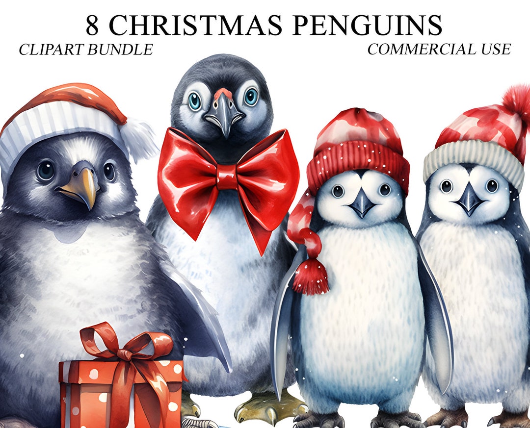 8 Christmas Penguin Clipart Watercolor Penguins Quality - Etsy