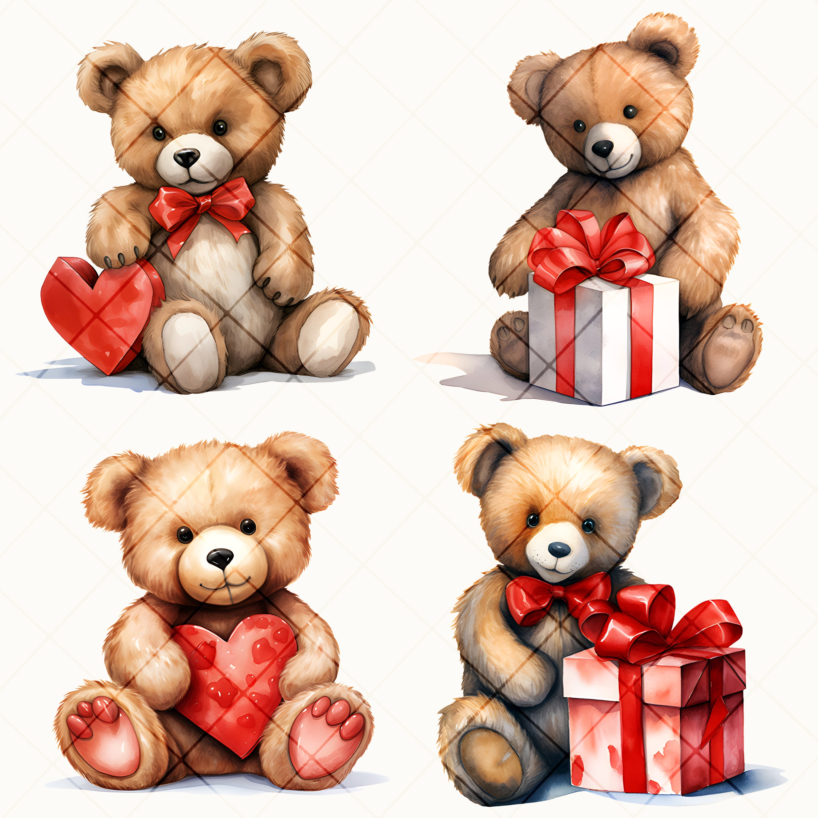 15 Love Bears Clipart, Watercolor Valentines, Teddy Bear Art, Digital ...