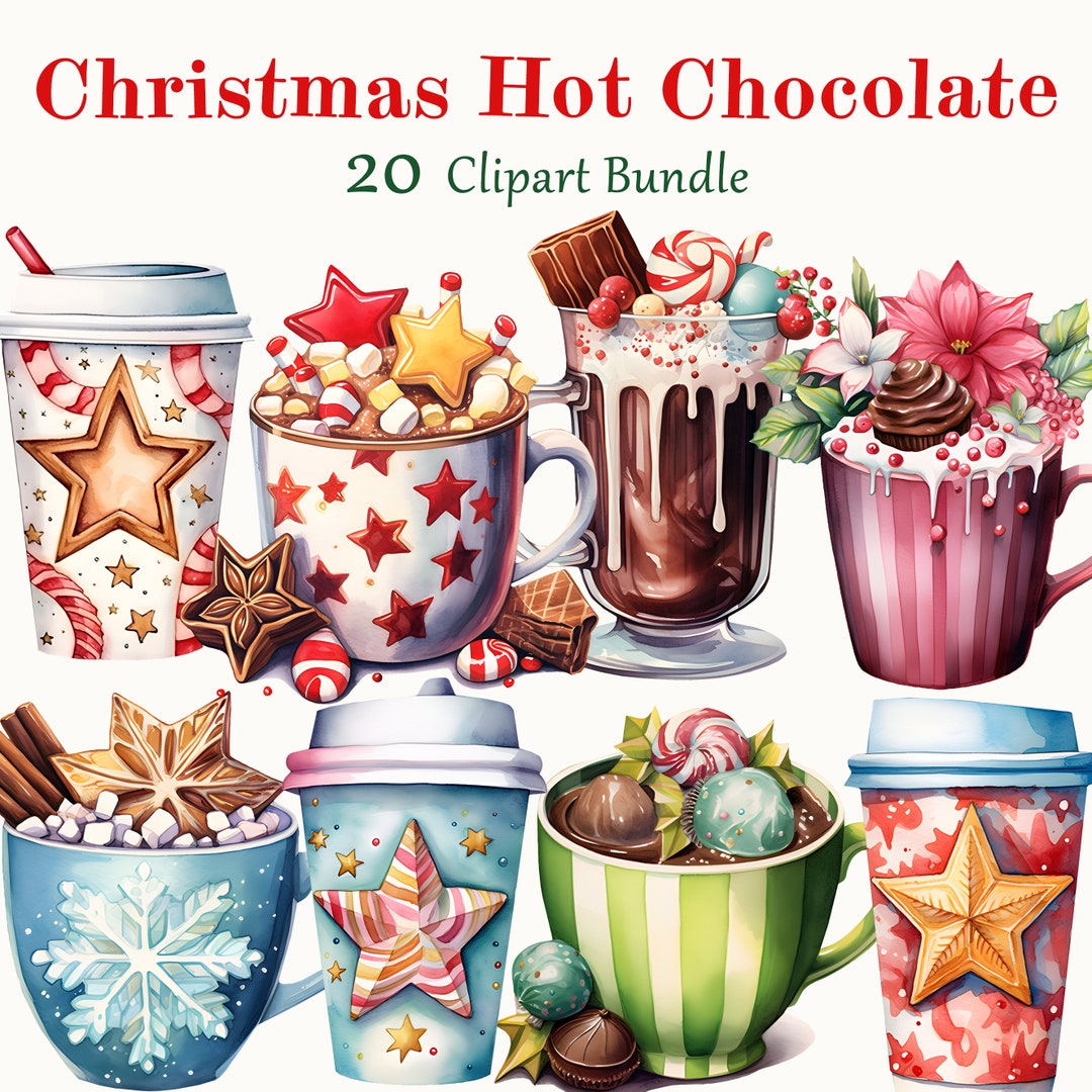 20 Christmas Hot Chocolate Clipart, Watercolor Art, Quality Art ...