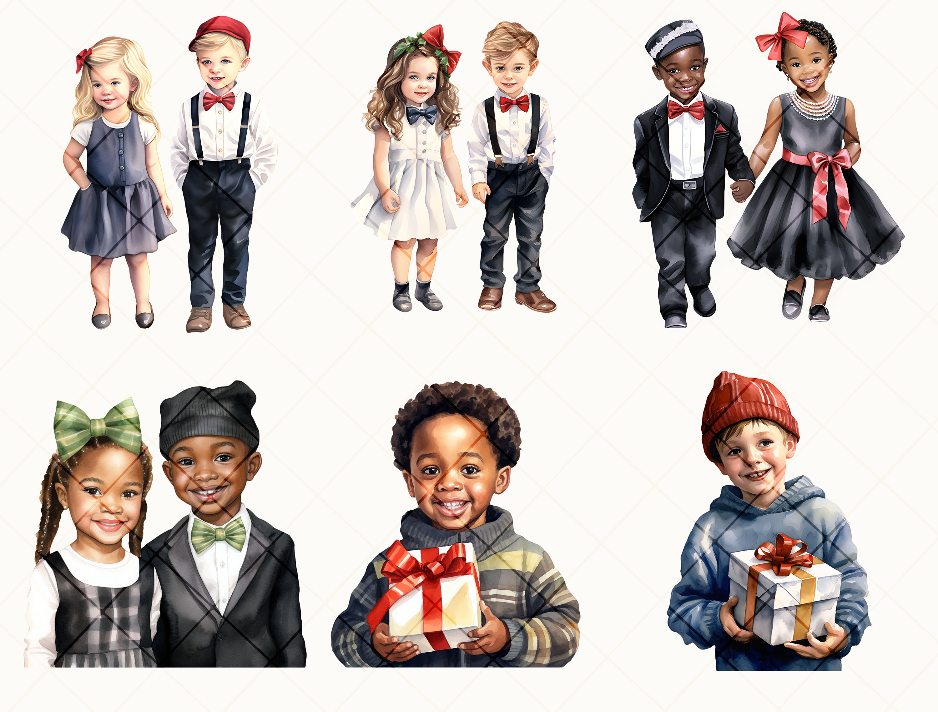 20 Christmas Kids Clipart, Watercolor Children Art, Winter Art, Digital ...