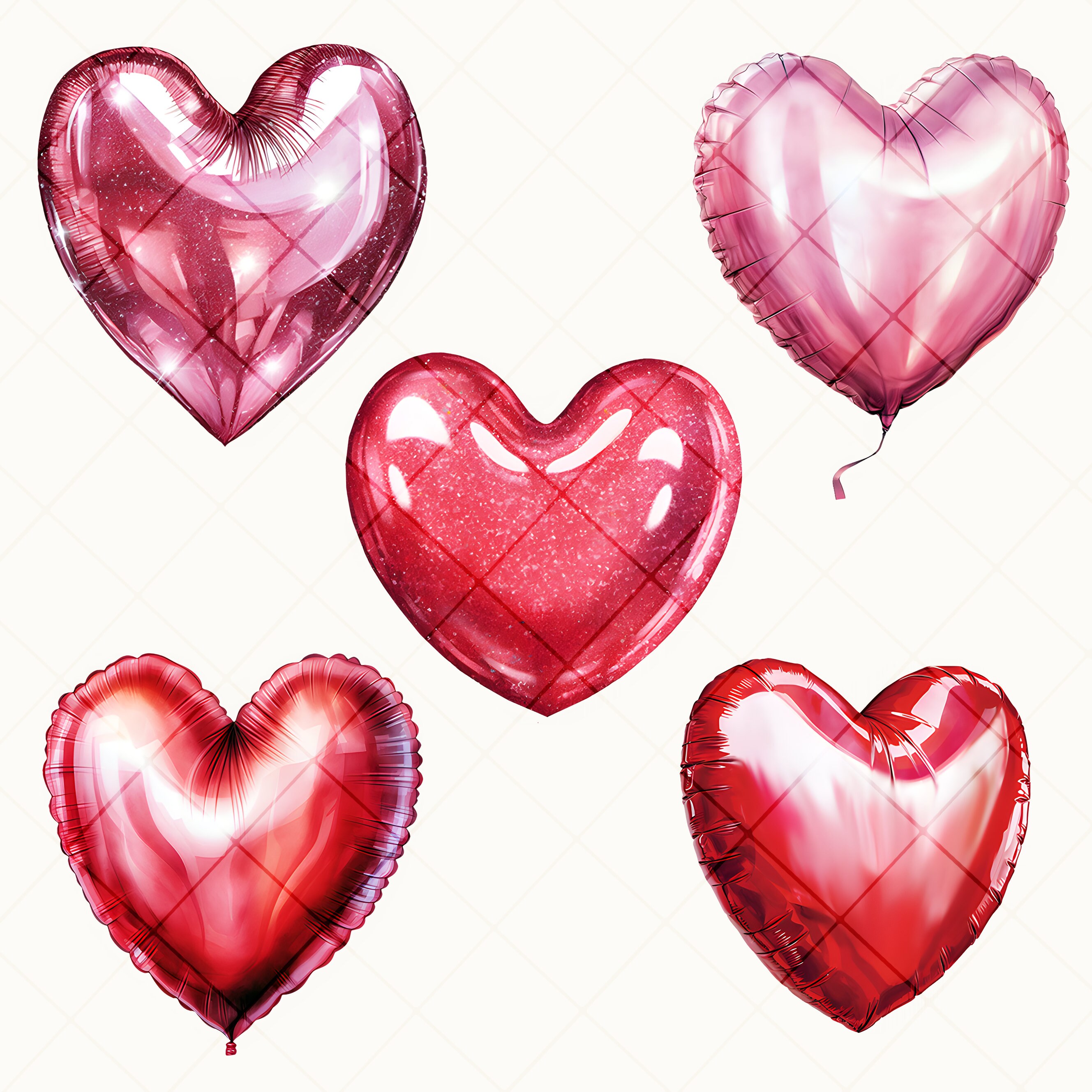 22 Heart Balloons Clipart, Watercolor Valentines, Balloon Heart Art ...