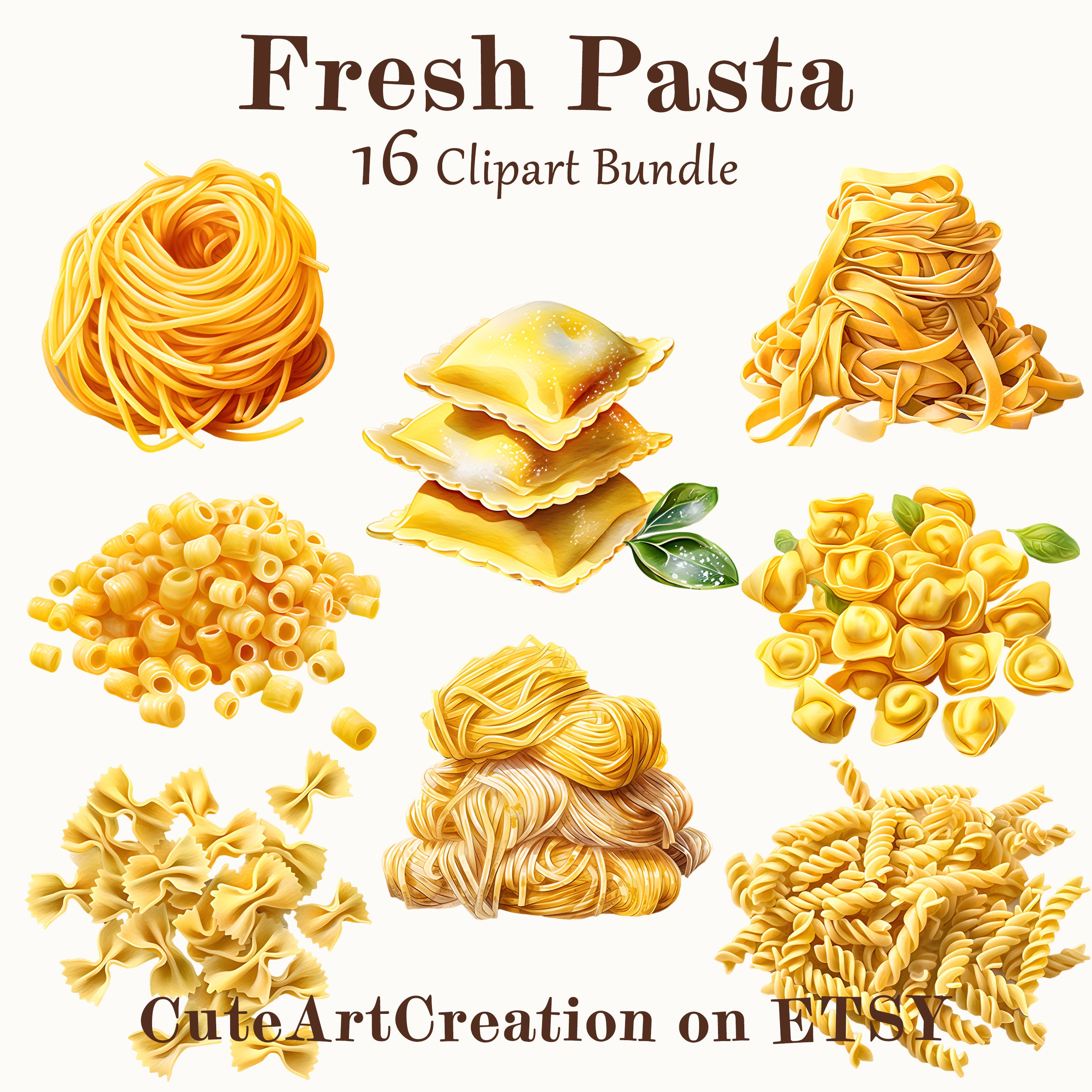 16 Fresh Pasta Clipart, Watercolor Pasta, Homemade Pasta Art, Pasta ...