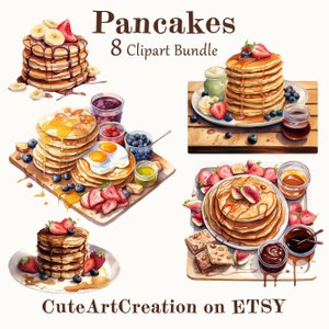 8 Pancakes Clipart, Watercolor Pancakes, Pancake Art, Pancake Boards ...