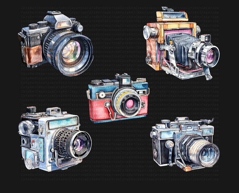 11 Photographer Clipart, Watercolor Cameras, Photographers Art, Digital ...