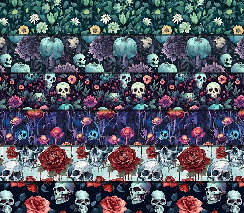 Horror Flowers Digital Paper, Flowers Seamless Pattern, Halloween ...