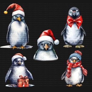 8 Christmas Penguin Clipart, Watercolor Penguins, Quality Winter Art ...
