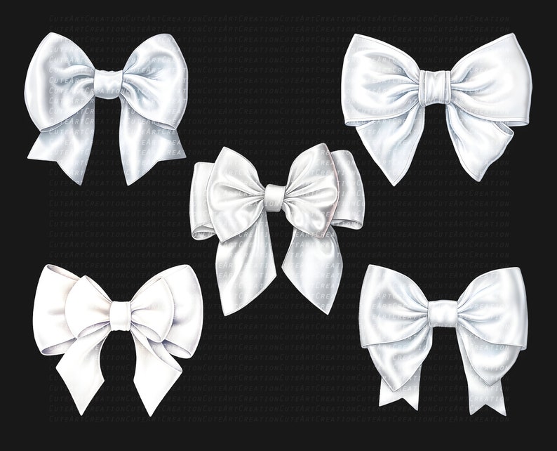 10 White Bow Clipart, Watercolor White Bows, Bows Art, Digital Art ...