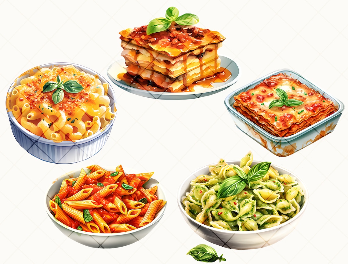 15 Pasta Dishes Clipart, Watercolor Pasta, Pasta Art, Italian Dishes ...