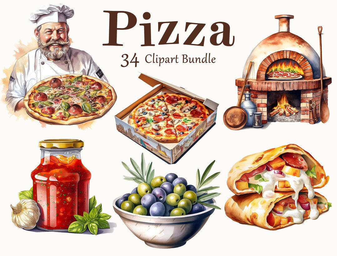 34 Pizza Clipart Watercolor Pizza Italian Pizza Art - Etsy