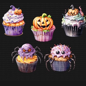 31 Halloween Cupcake Clipart, Watercolor Cupcakes, Halloween Art ...