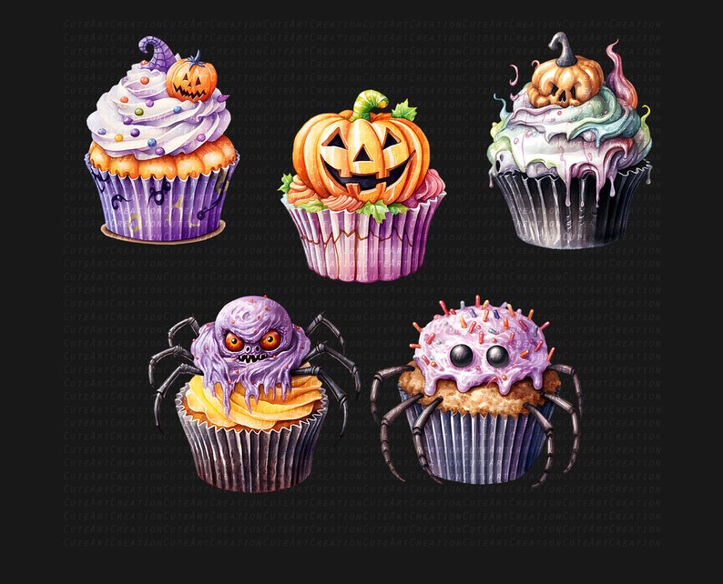 31 Halloween Cupcake Clipart, Watercolor Cupcakes, Halloween Art ...