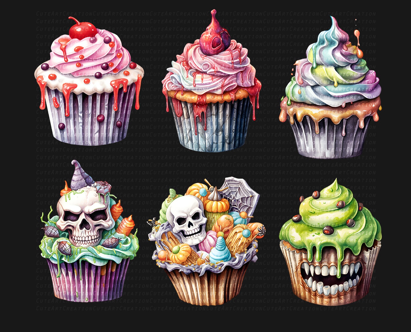 31 Halloween Cupcake Clipart, Watercolor Cupcakes, Halloween Art ...