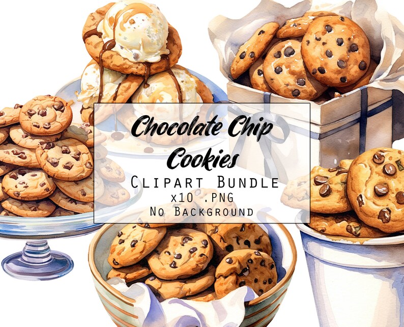 10 Chocolate Chip Cookies Clipart Watercolor Cookies Cookie - Etsy