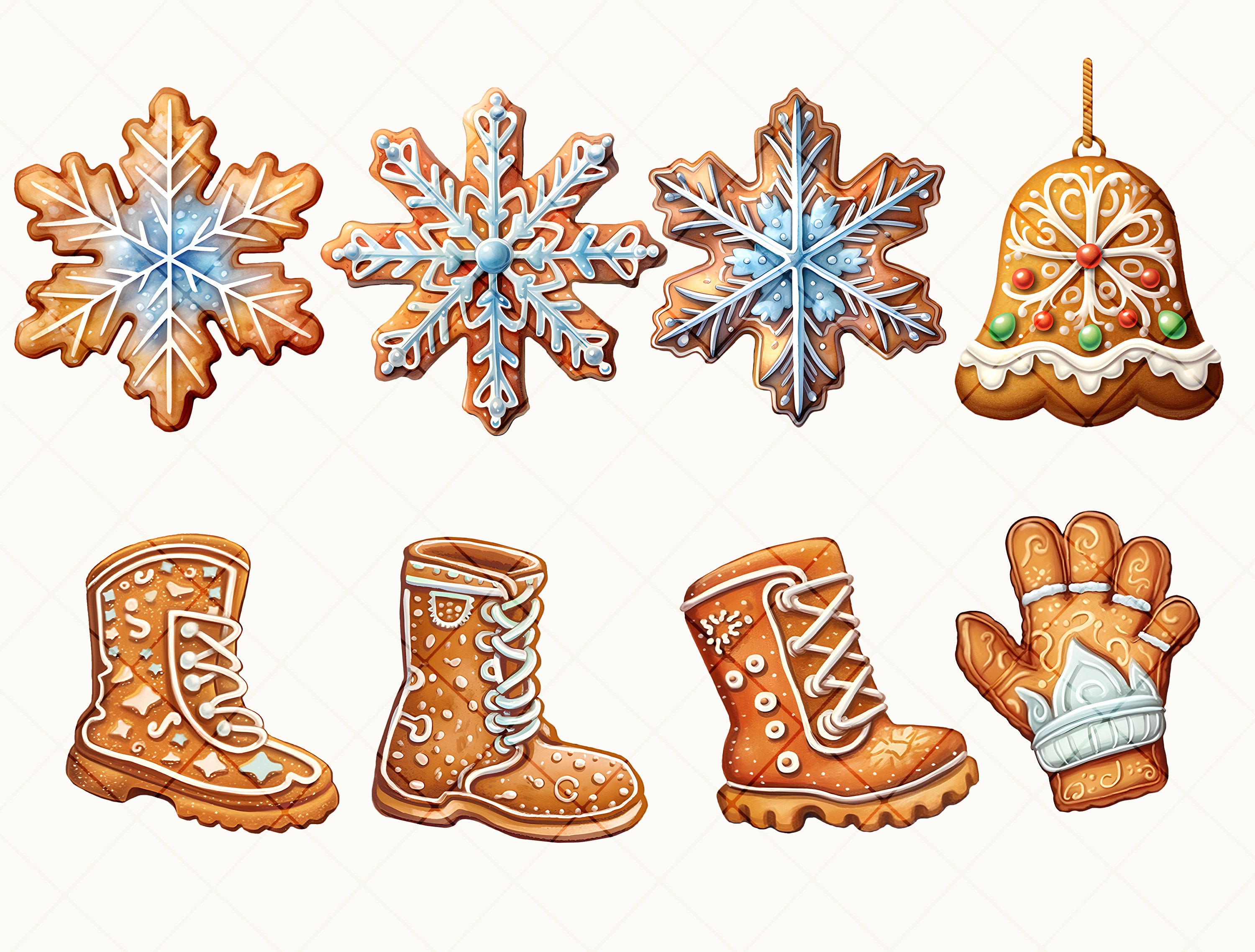 30 Christmas Gingerbread Cookies Clipart, Watercolor Art, Winter ...