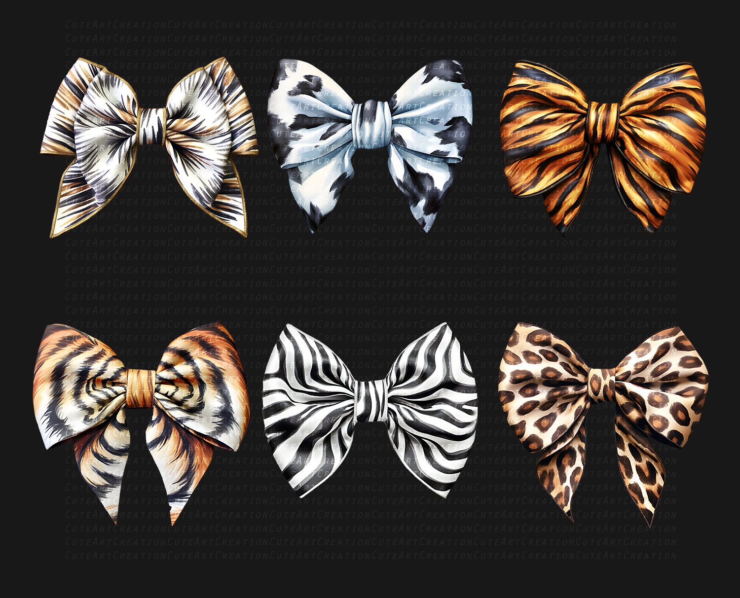 12 Animal Pattern Bow Clipart, Watercolor Bows, Quality Bow Art ...