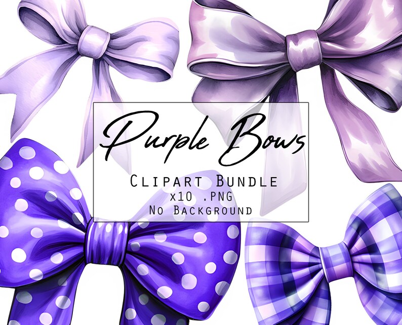 10 Purple Bows Clipart Watercolor Bows Quality Purple Bows - Etsy